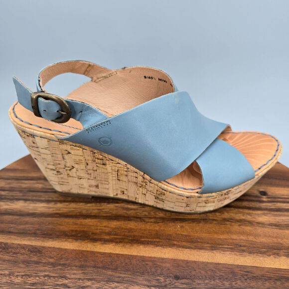 Born | Shoes | Born Sandals Womens 9 Blue Leather Ankle Strap Platform ...